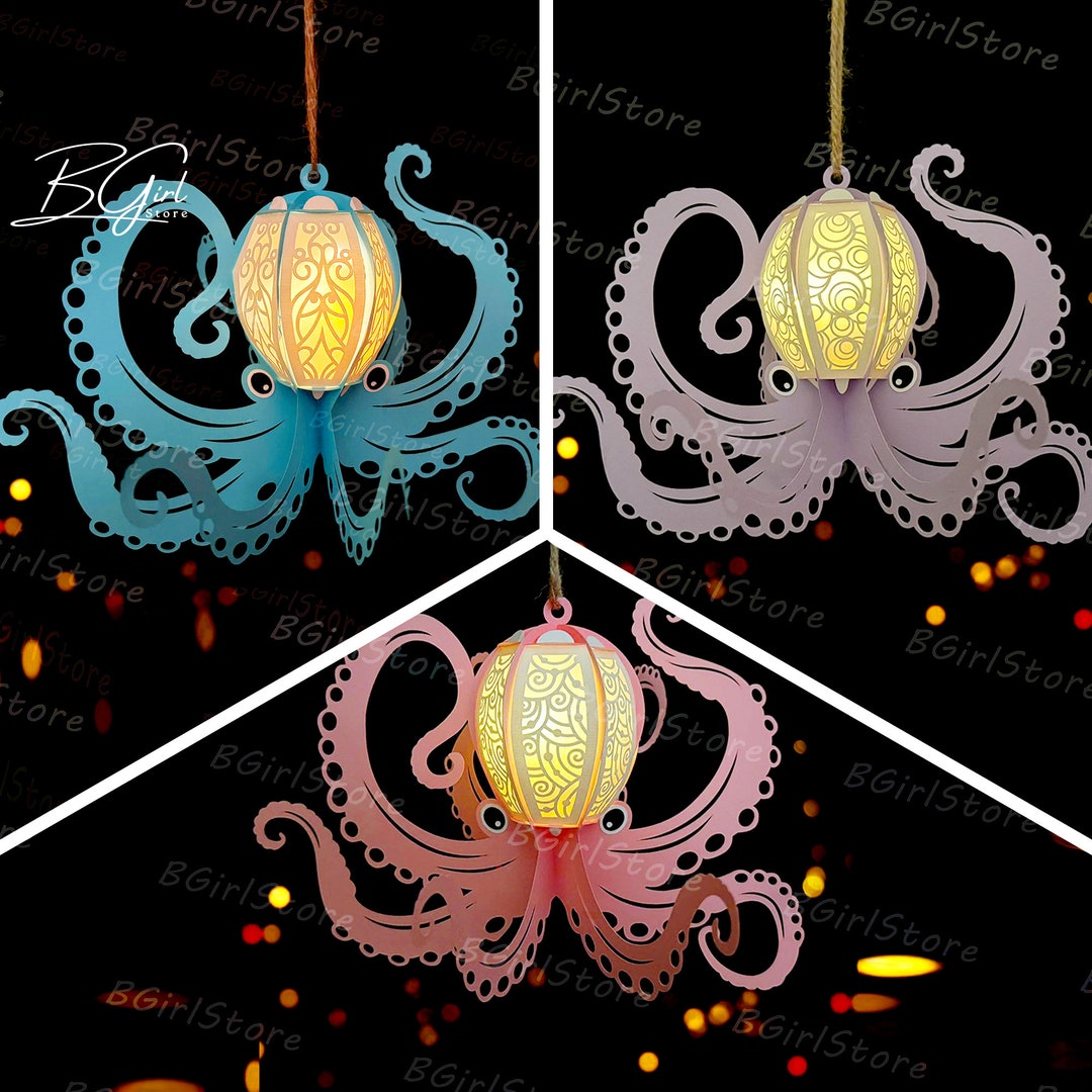 Pack 3 Octopus Lantern PDF, SVG, Studio Template - DIY Octopus Lantern ...