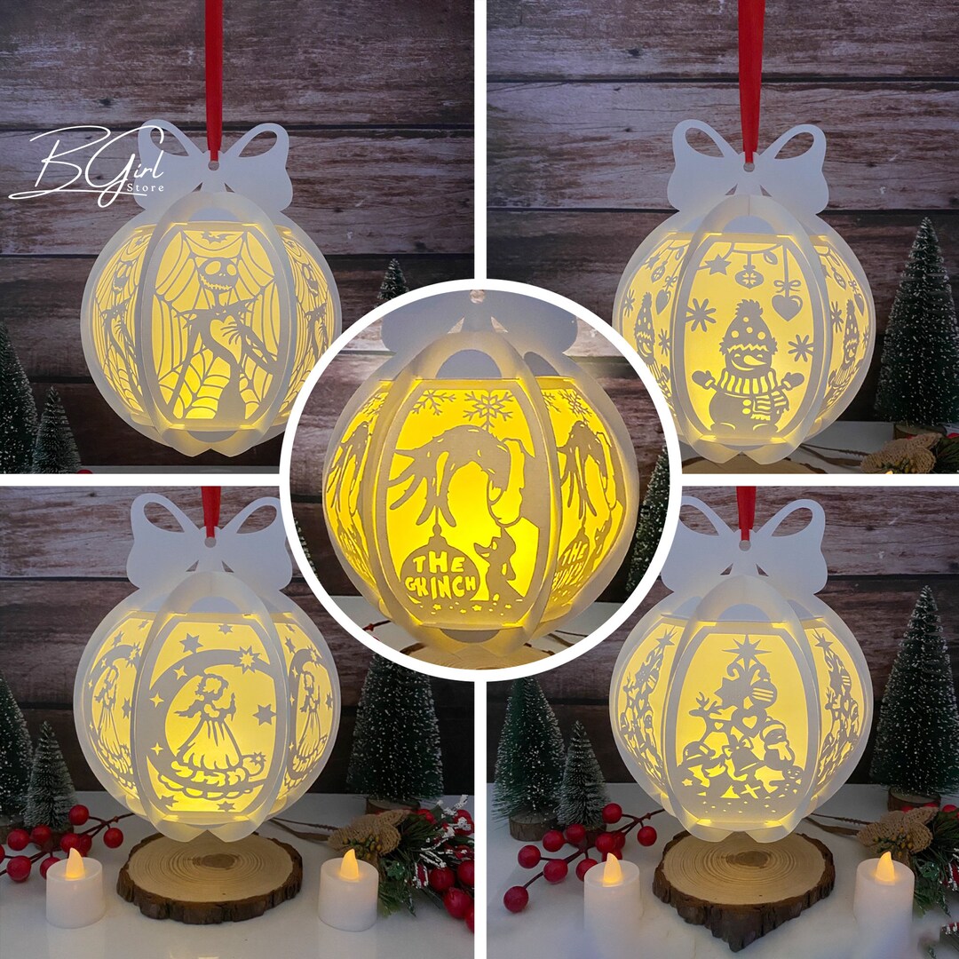 Pack 5 Christmas Paper Cut Globe Lantern Light Box Template, 3D Lantern ...