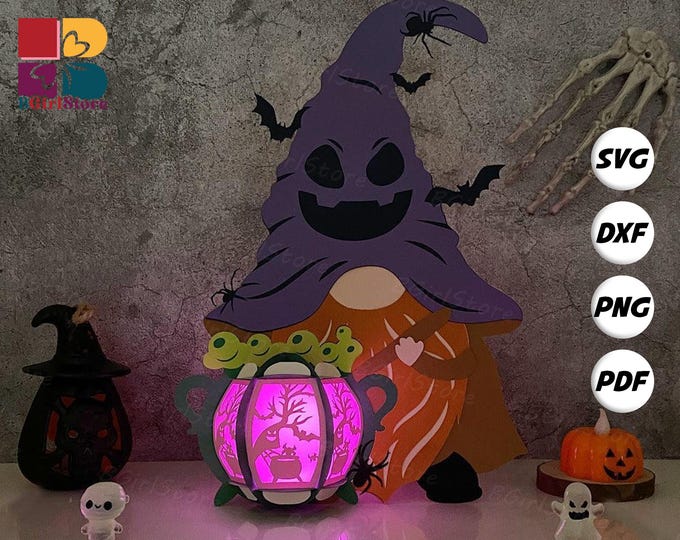 Witch Paper Cut Lamp SVG File- Halloween Paper Lanterns- Paper Cutting ...