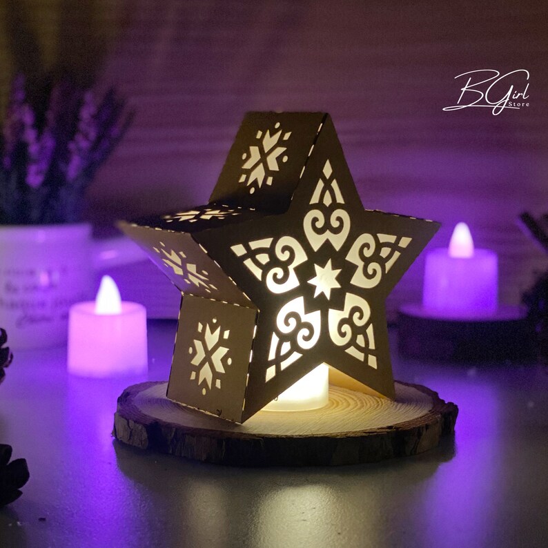 Christmas 5 Paper Cut Star Lantern Light Box Template 3D - Etsy