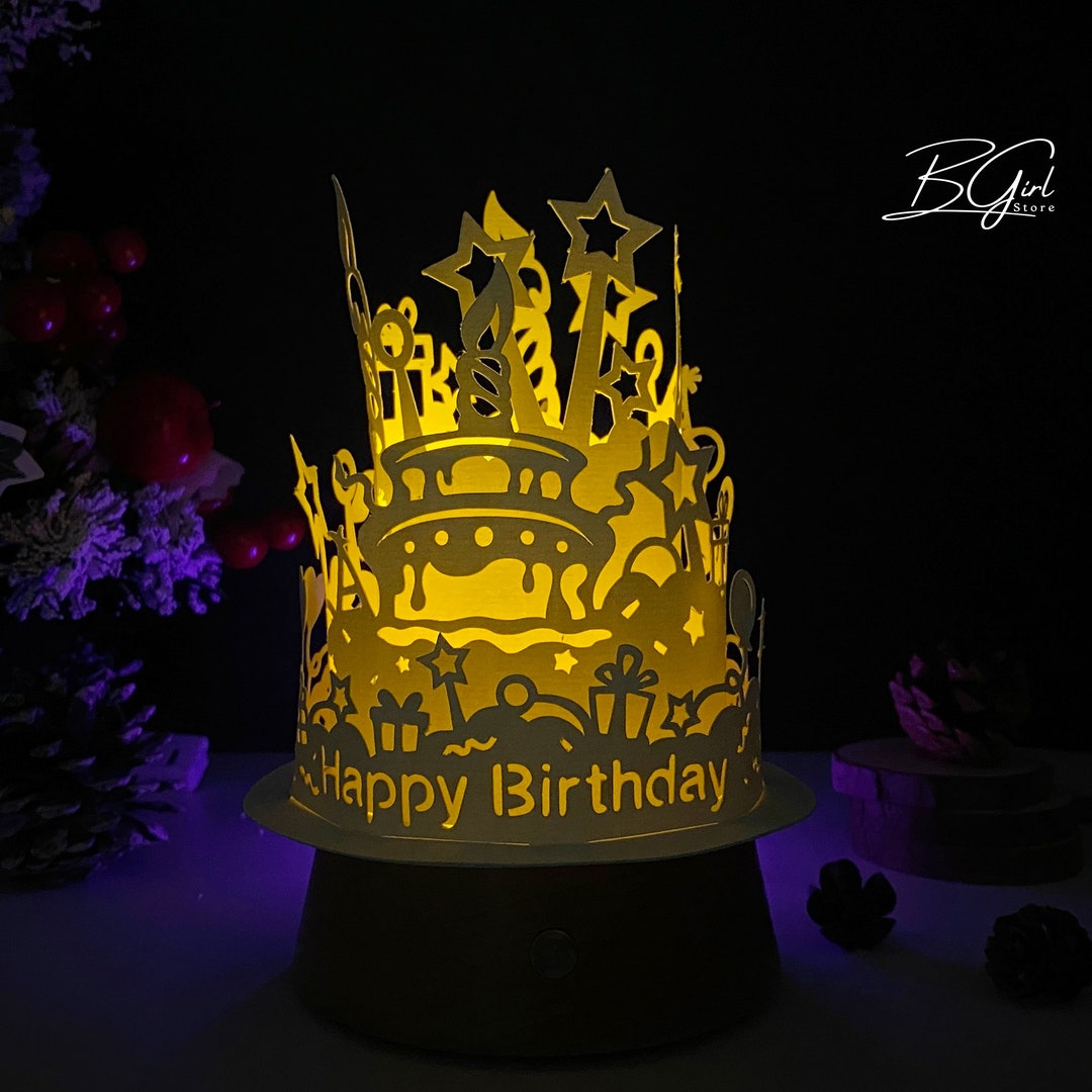 Happy Birthday 3 Paper Cut Dome Lantern Light Box Template, 3D Lantern ...