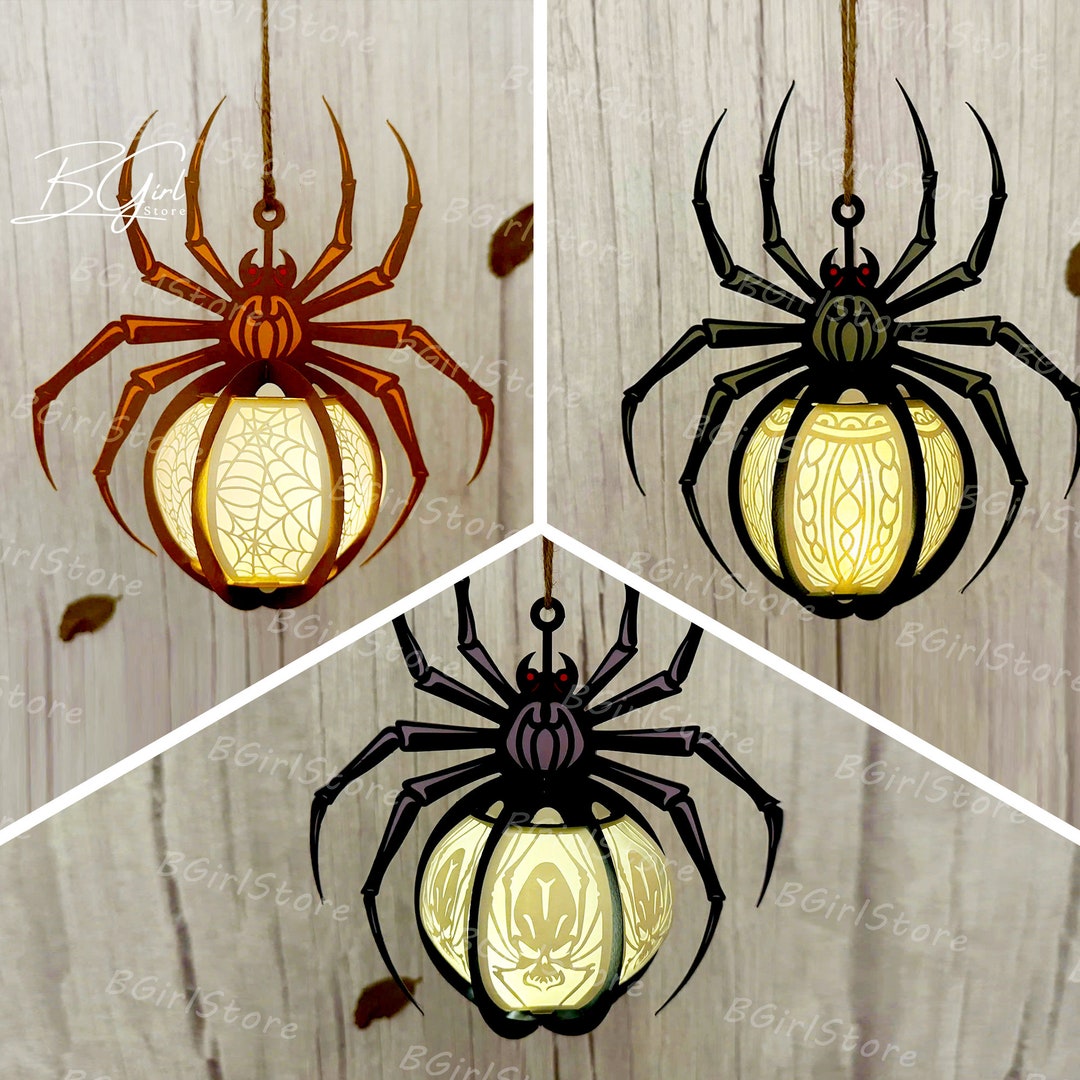 Pack 3 Spider Lantern PDF, SVG, Studio Template - DIY Spider Paper Cut ...
