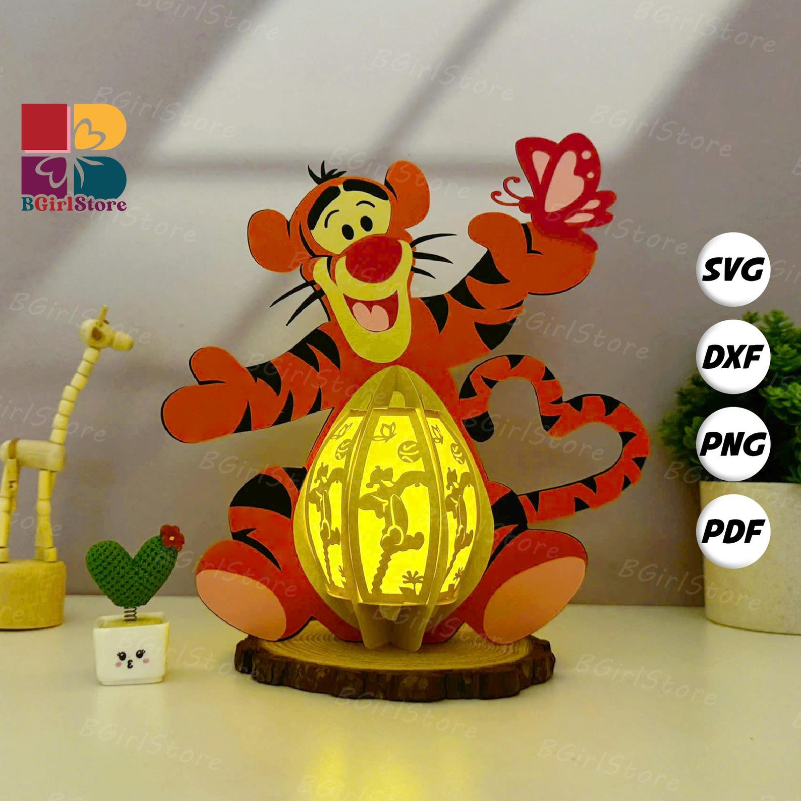 Tiger Lantern PDF, SVG, Studio Template - DIY Animal Paper Cut Template ...