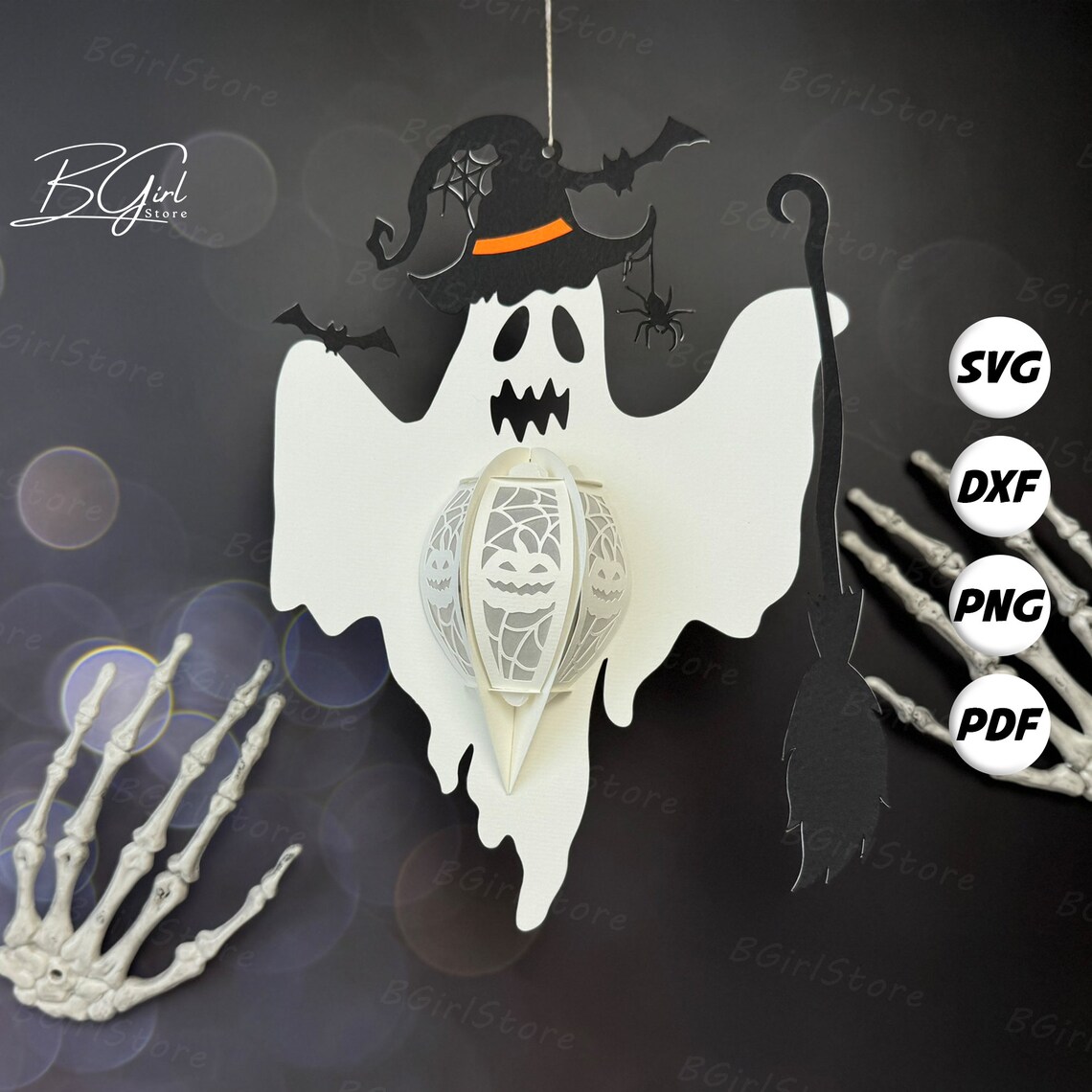 Ghost 2 Lantern PDF, SVG, Studio Template - DIY Ghost Paper Cut ...