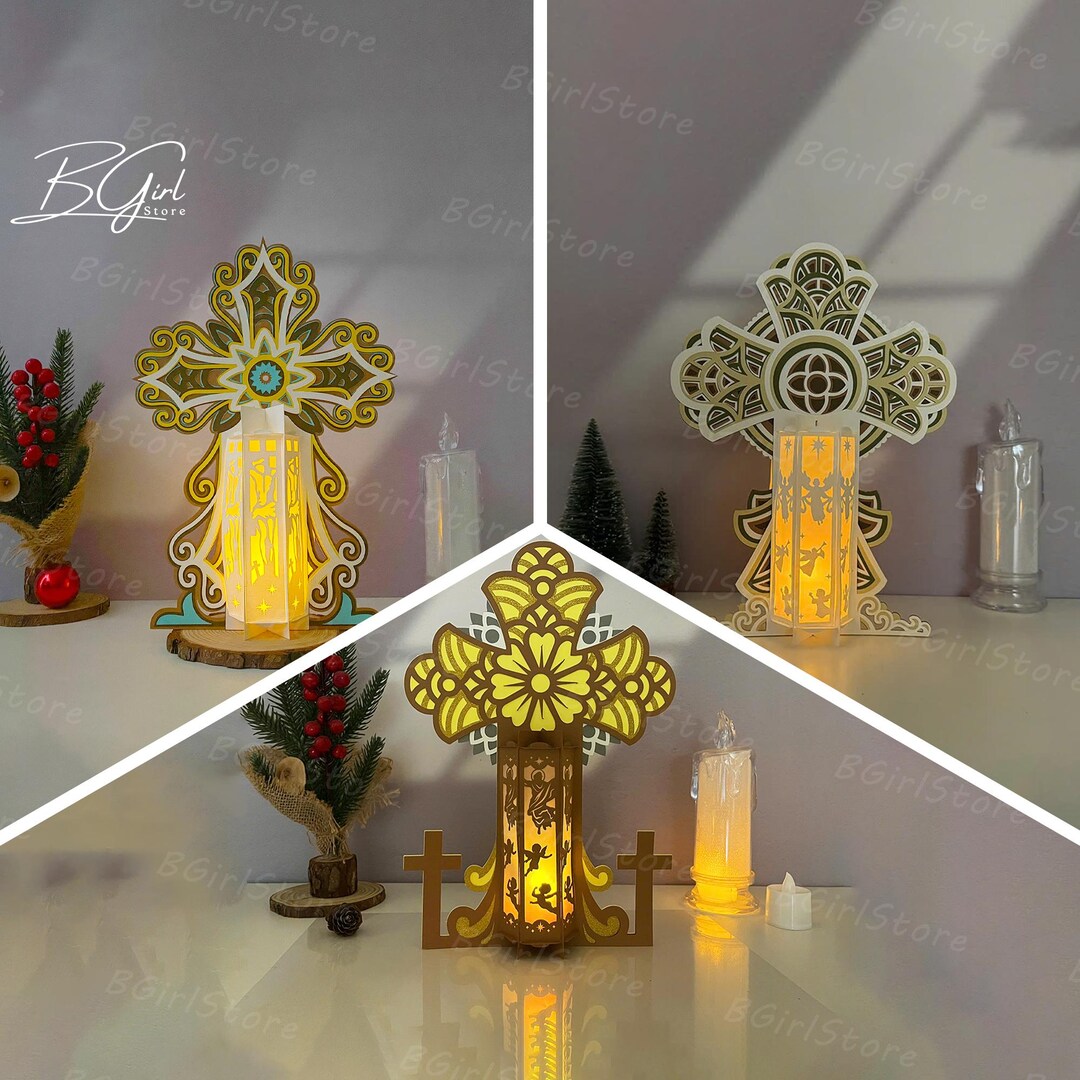 Pack 3 Cross Lantern PDF, SVG, Studio Template - DIY Cross Paper Cut ...