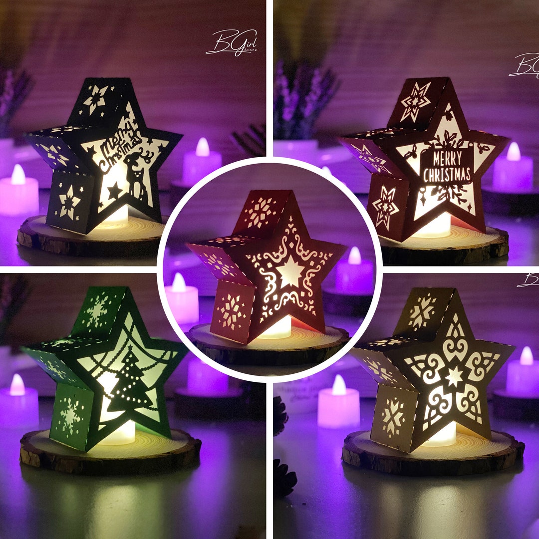 Pack 5 Christmas 1 Paper Cut Star Lantern Light Box Template, 3D ...
