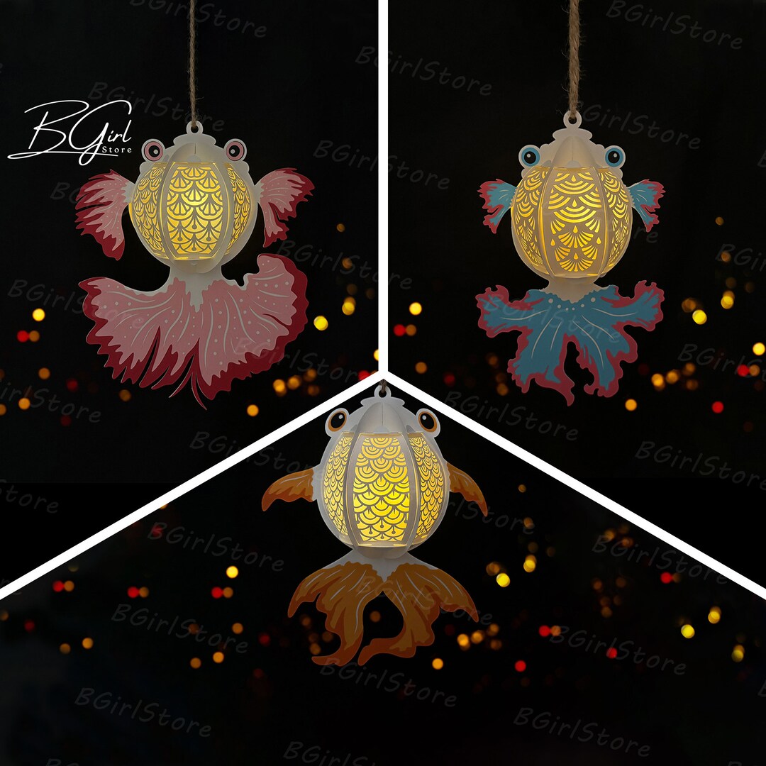 Set 3 Fish Lantern PDF, SVG, Studio Template - DIY Fish Paper Cut ...
