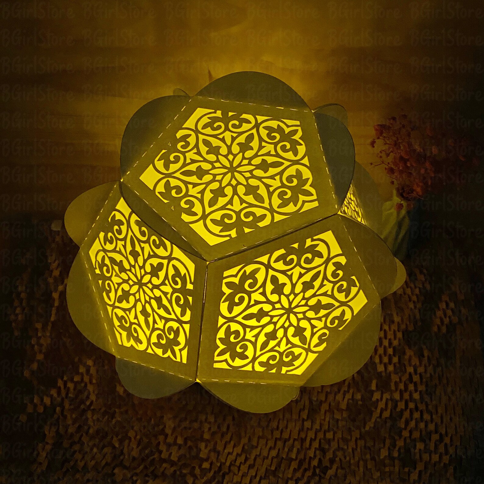 Mandala Paper Cut Pentagon Lantern Light Box Template 3D - Etsy