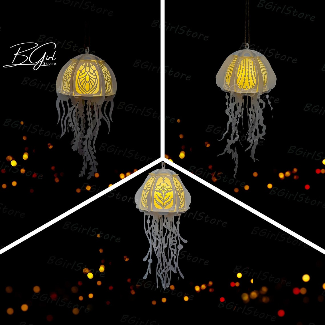 Pack 3 Jellyfish Lantern SVG - DIY Jellyfish Paper Lanterns - Paper ...