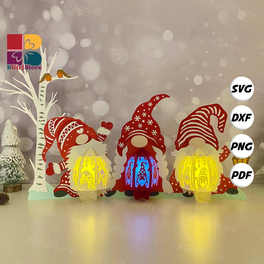 Gnome Christmas Lantern PDF, SVG, Studio Template - DIY Christmas Paper ...