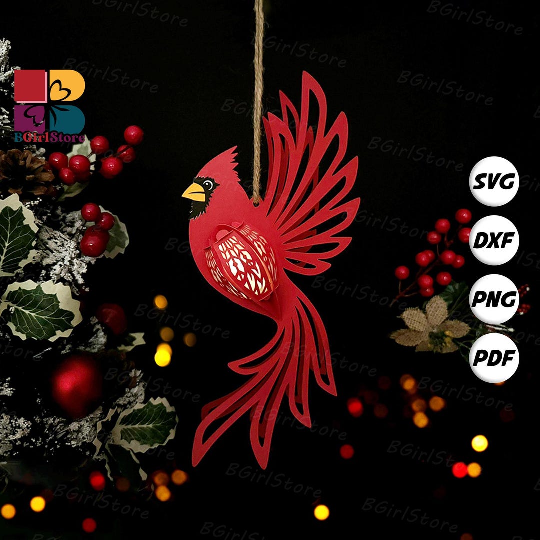 Cardinal Bird Lantern PDF, SVG, Studio Template - DIY Bird Paper Cut ...