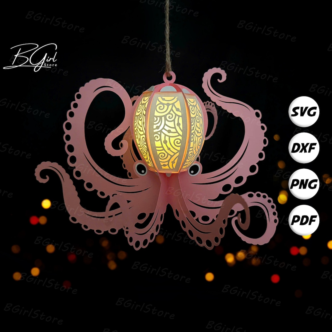 Octopus Lantern PDF, SVG, Studio Template - DIY Ocean Paper Cut ...