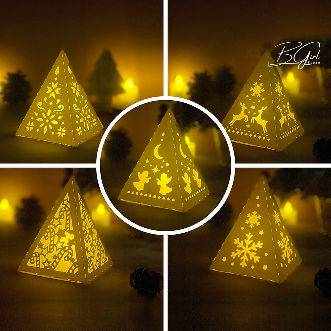 Pack 5 Christmas Paper Cut Pyramid Lantern Light Box Template, 3D ...