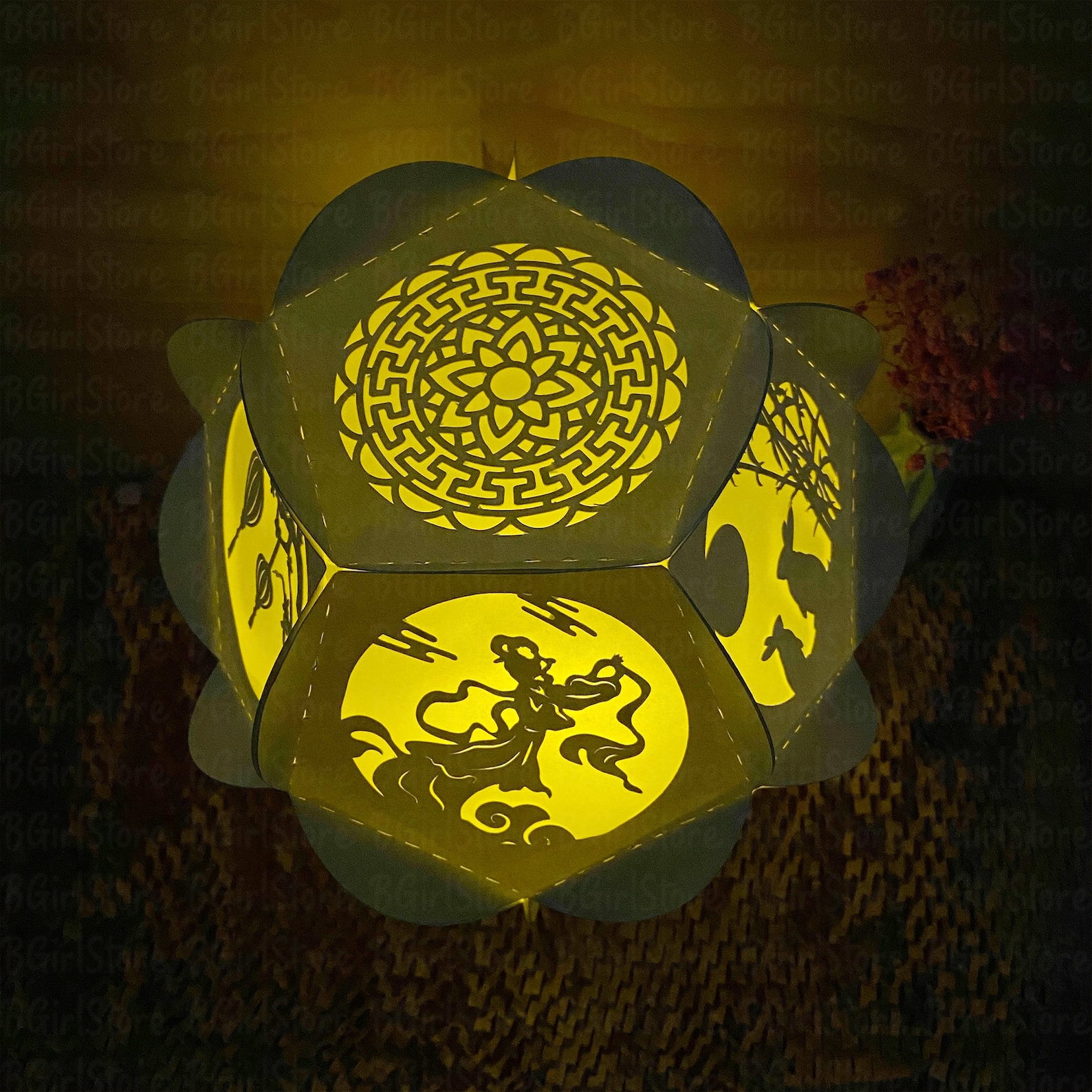 Mid Autumn Paper Cut Lantern Svg File, Mid Autumn Pentagon Lantern ...