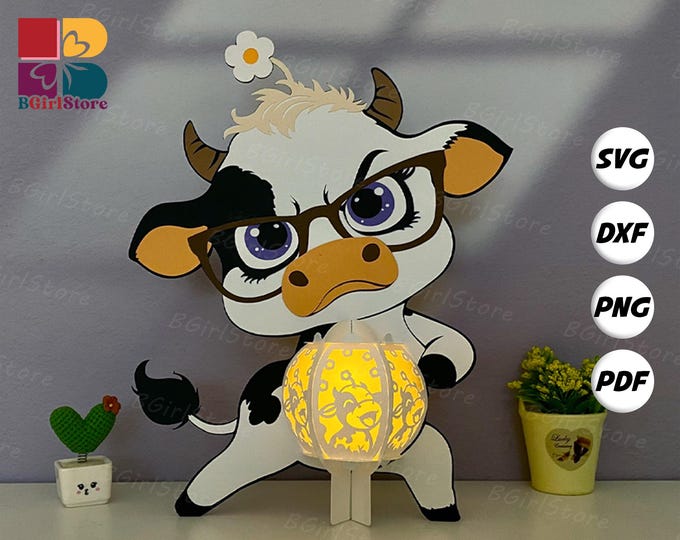 Cow Lantern SVG, PDF, Studio Templates for Cricut, Scanncut, Cameo ...