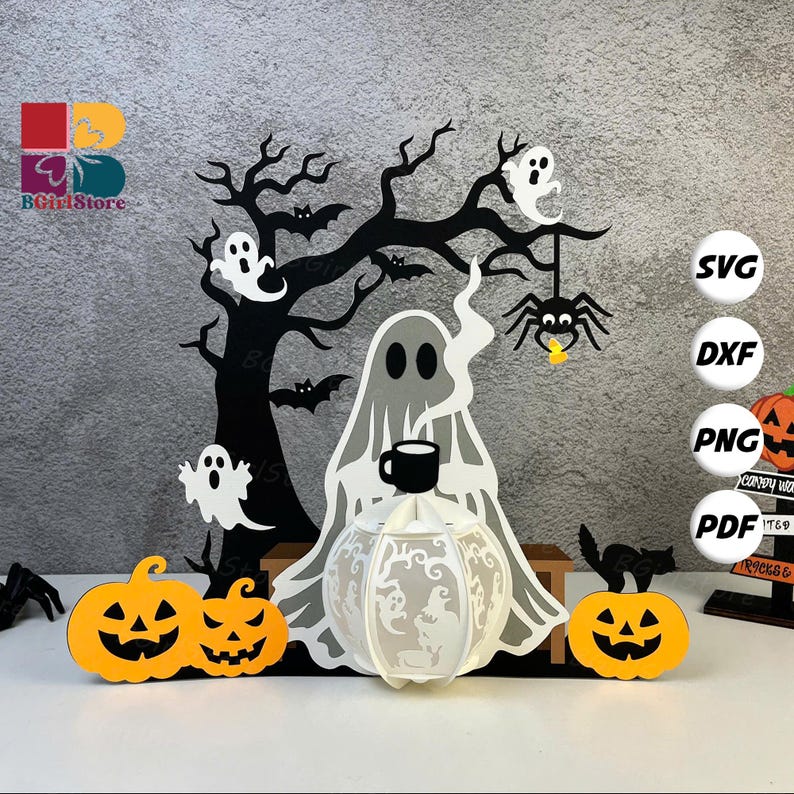 Chilling Ghost Lantern PDF, SVG, Studio Template - DIY Halloween Paper ...