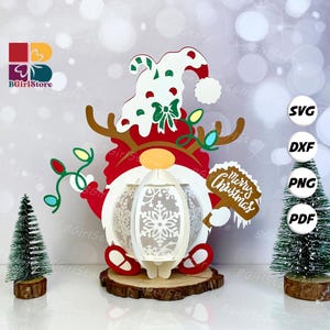 Gnome Xmas Lantern PDF, SVG, Studio Template - DIY Christmas Paper Cut ...