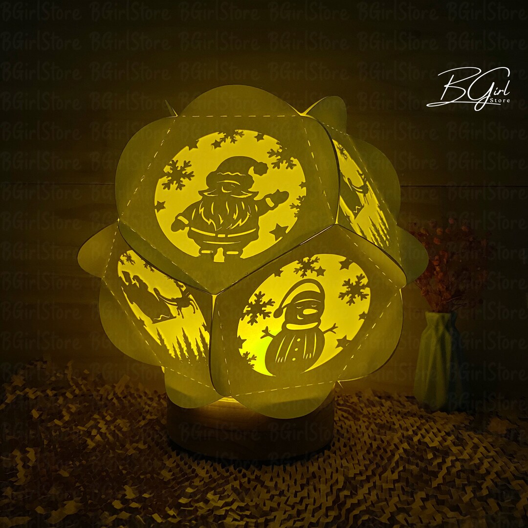 Christmas 1 Paper Cut Pentagon Lantern Light Box Template, 3D Lantern ...