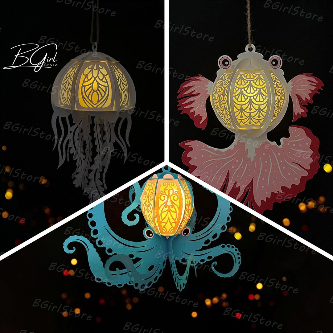 Pack 3 Different Aquatic Creatures Lantern PDF, SVG, Studio Template ...