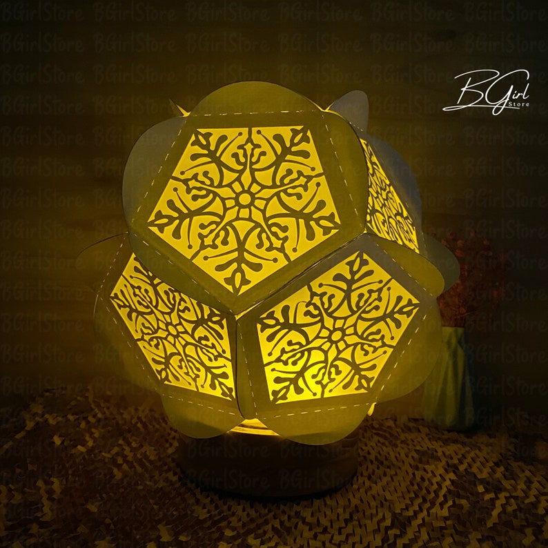 Snowflake Fly Paper Cut Pentagon Lantern Light Box Template - Etsy