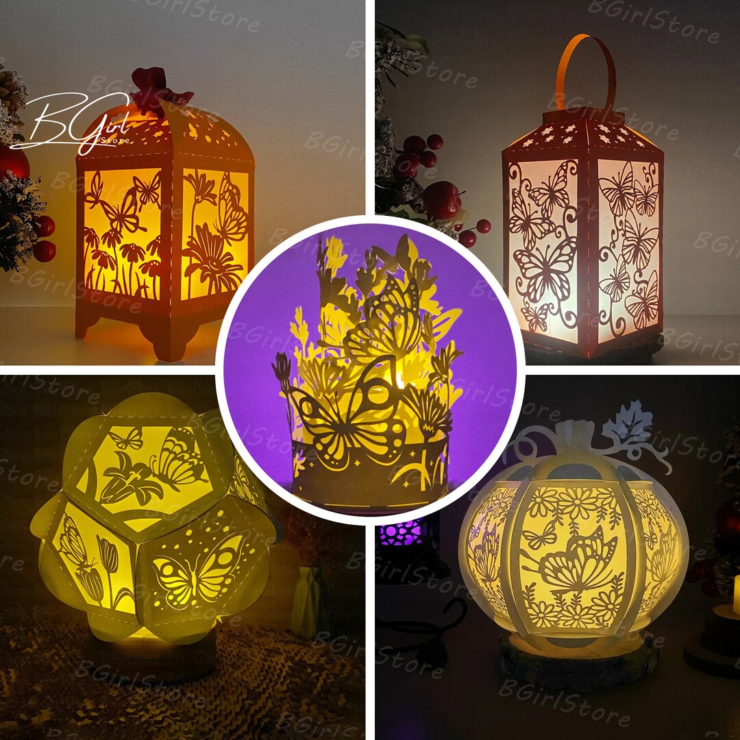 Pack 5 Butterfly 1 Paper Cut Lantern Light Box Template, 3D Lantern ...