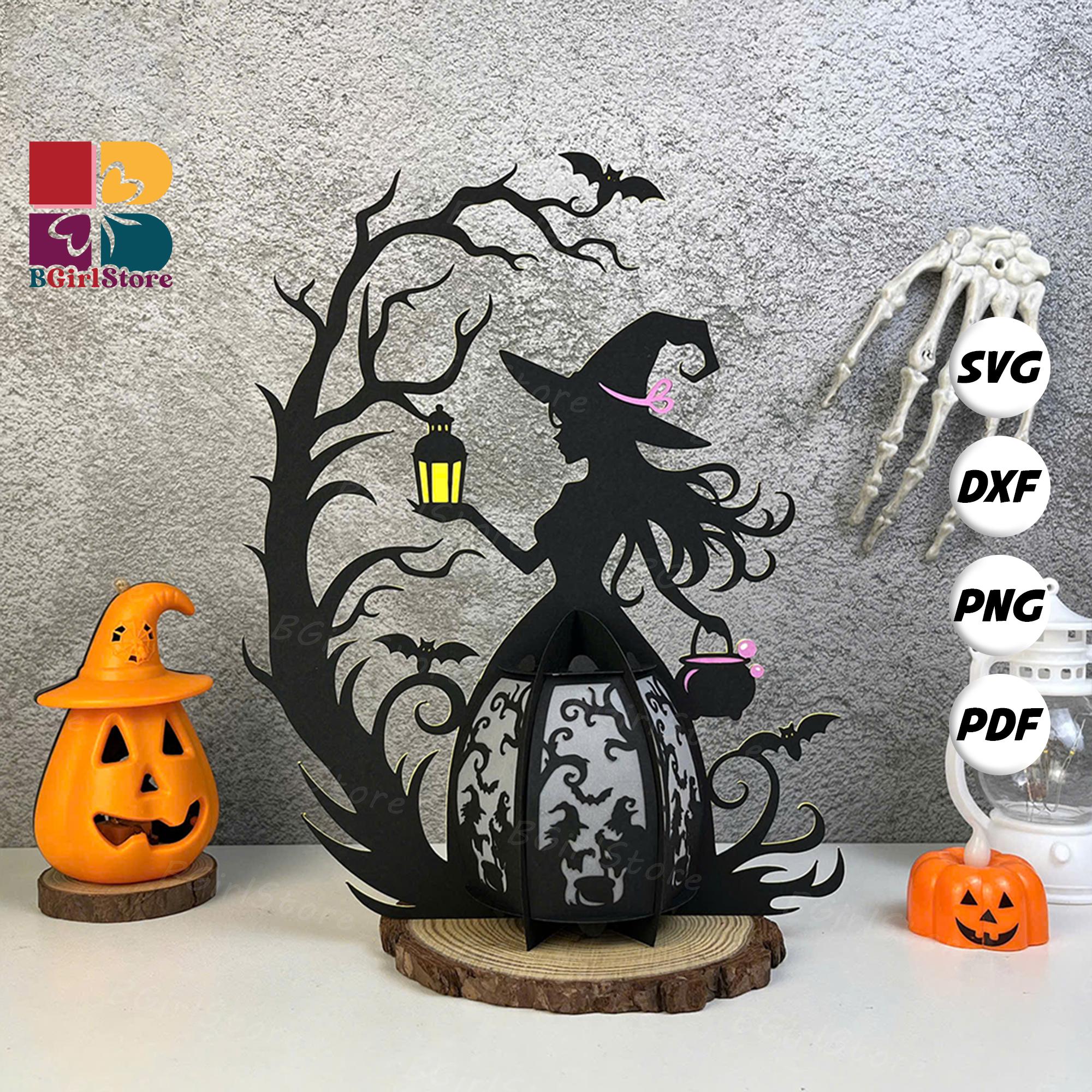 Witch Lantern PDF, SVG, Studio Template - DIY Halloween Paper Cut ...