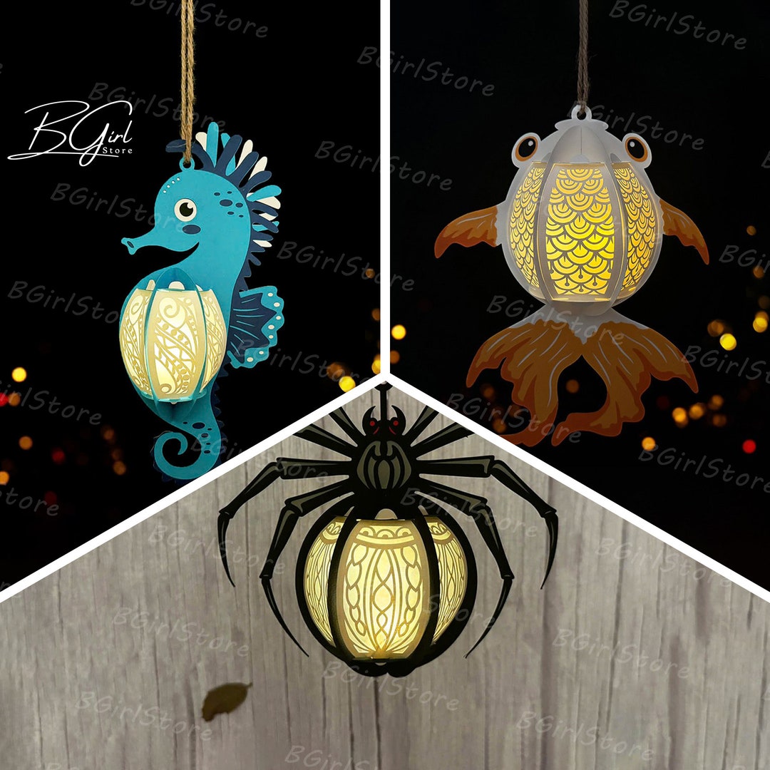 Pack 3 Different Aquatic Creatures Lantern SVG - DIY Ocean Paper ...