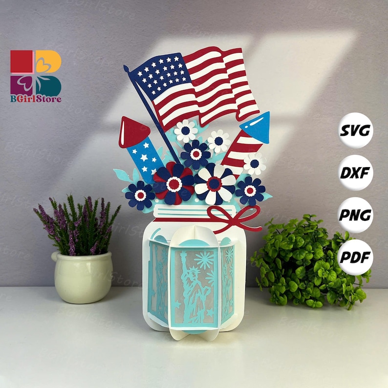 4th of July Lantern PDF, SVG, Studio Template - DIY Independence Day ...
