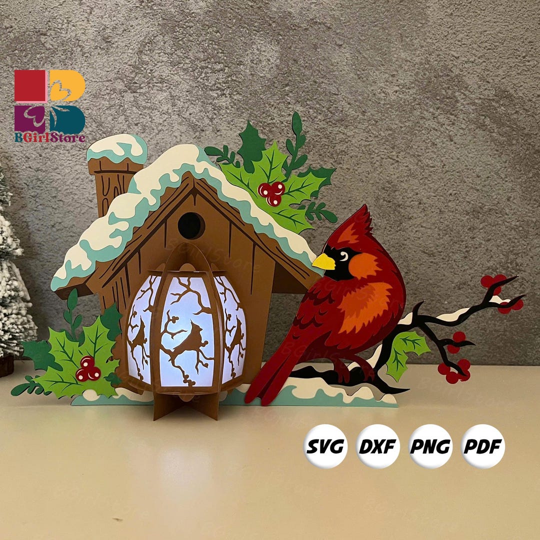 Cardinal Bird Lantern PDF, SVG, Studio Template - DIY Christmas Paper ...