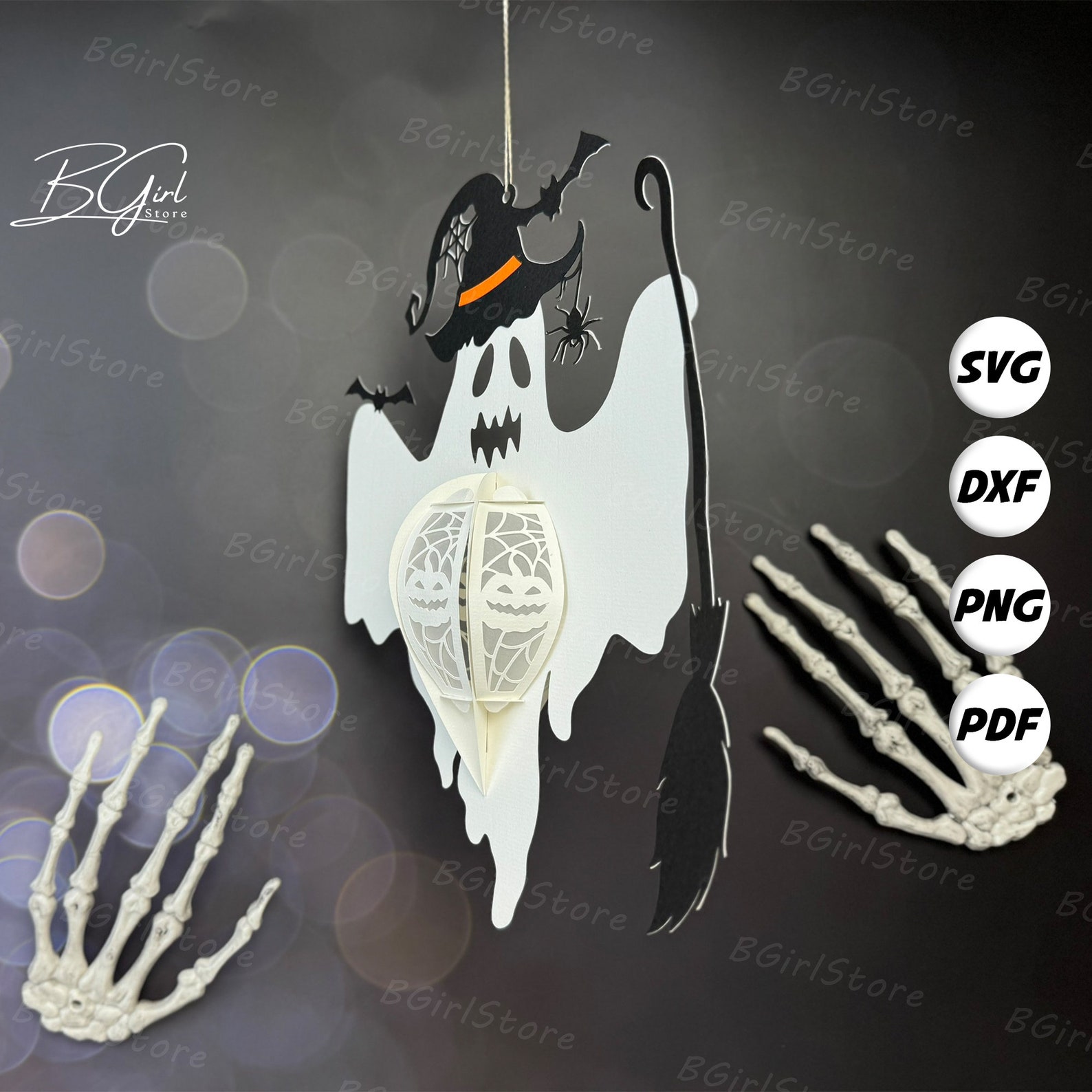 Ghost 2 Lantern PDF, SVG, Studio Template - DIY Ghost Paper Cut ...