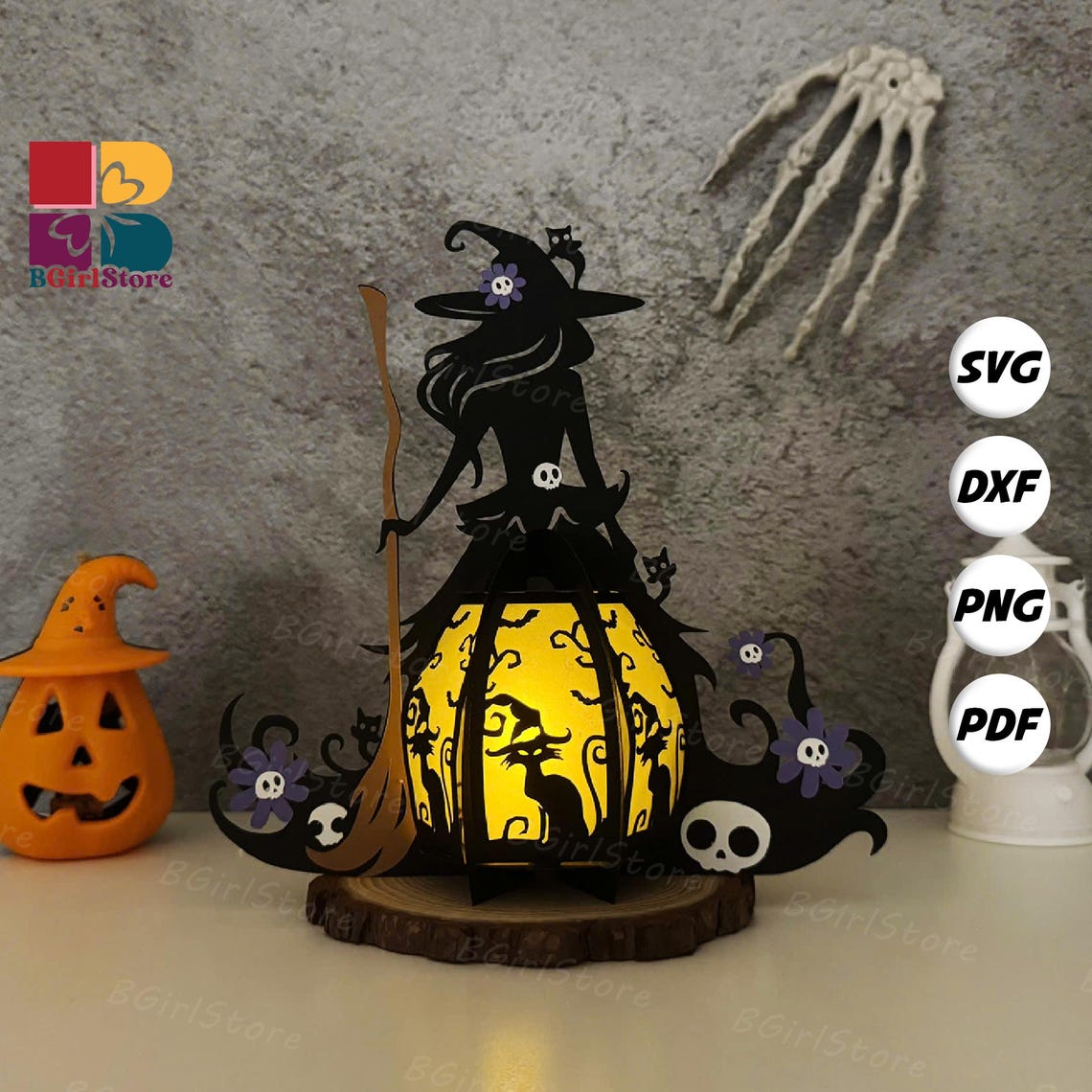 Witch Lantern PDF, SVG, Studio Template - DIY Halloween Paper Cut ...
