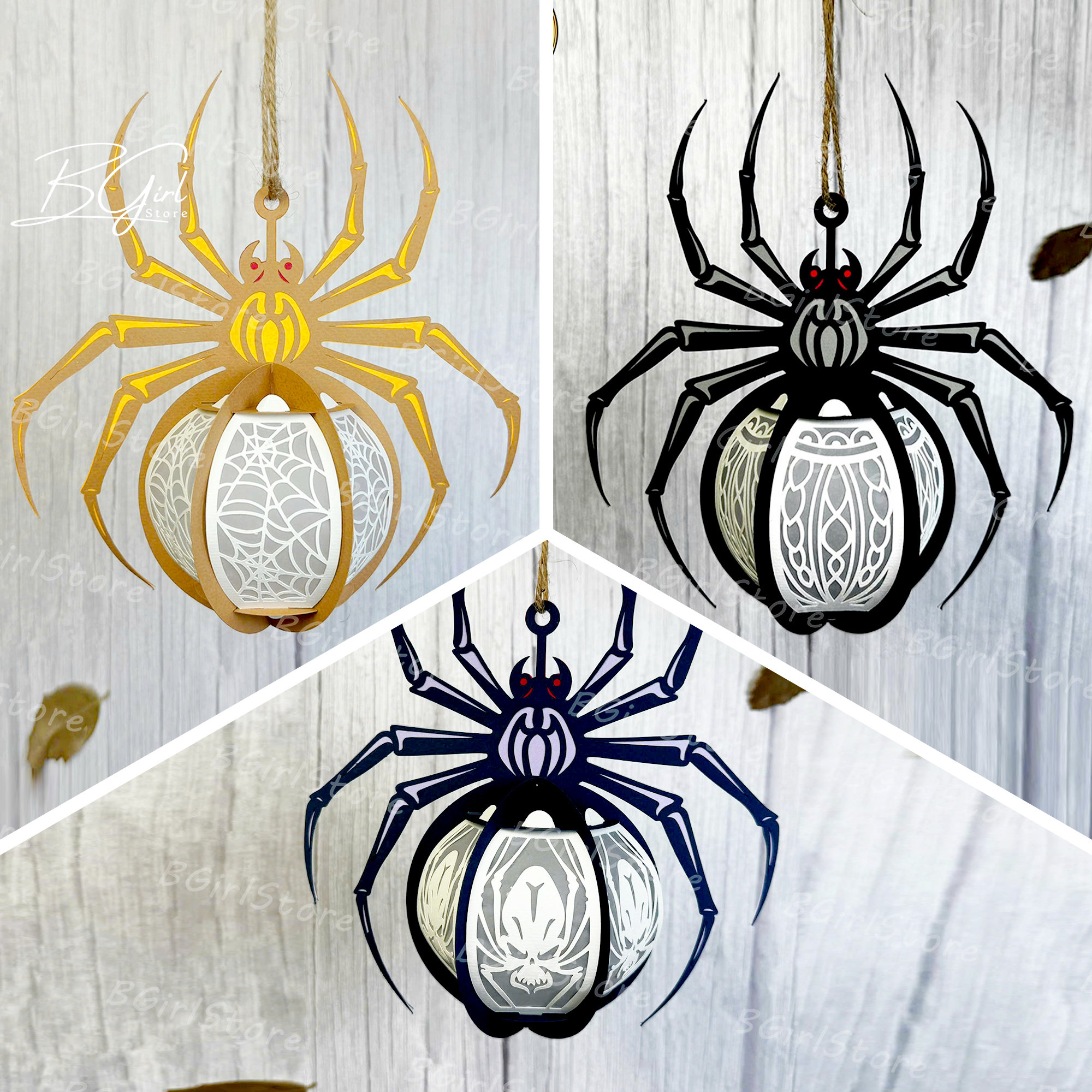 Pack 3 Spider Lantern PDF, SVG, Studio Template - DIY Spider Paper Cut ...