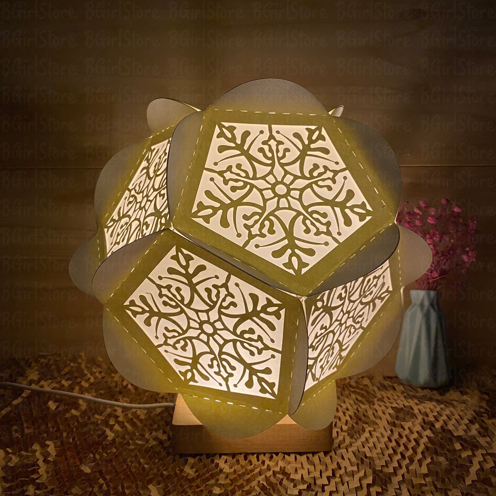 Snowflake Fly Paper Cut Pentagon Lantern Light Box Template, 3D Lantern ...
