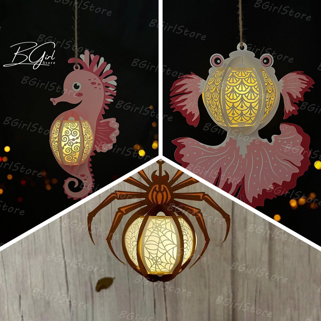 Pack 3 Different Aquatic Creatures Lantern PDF, SVG, Studio Template ...