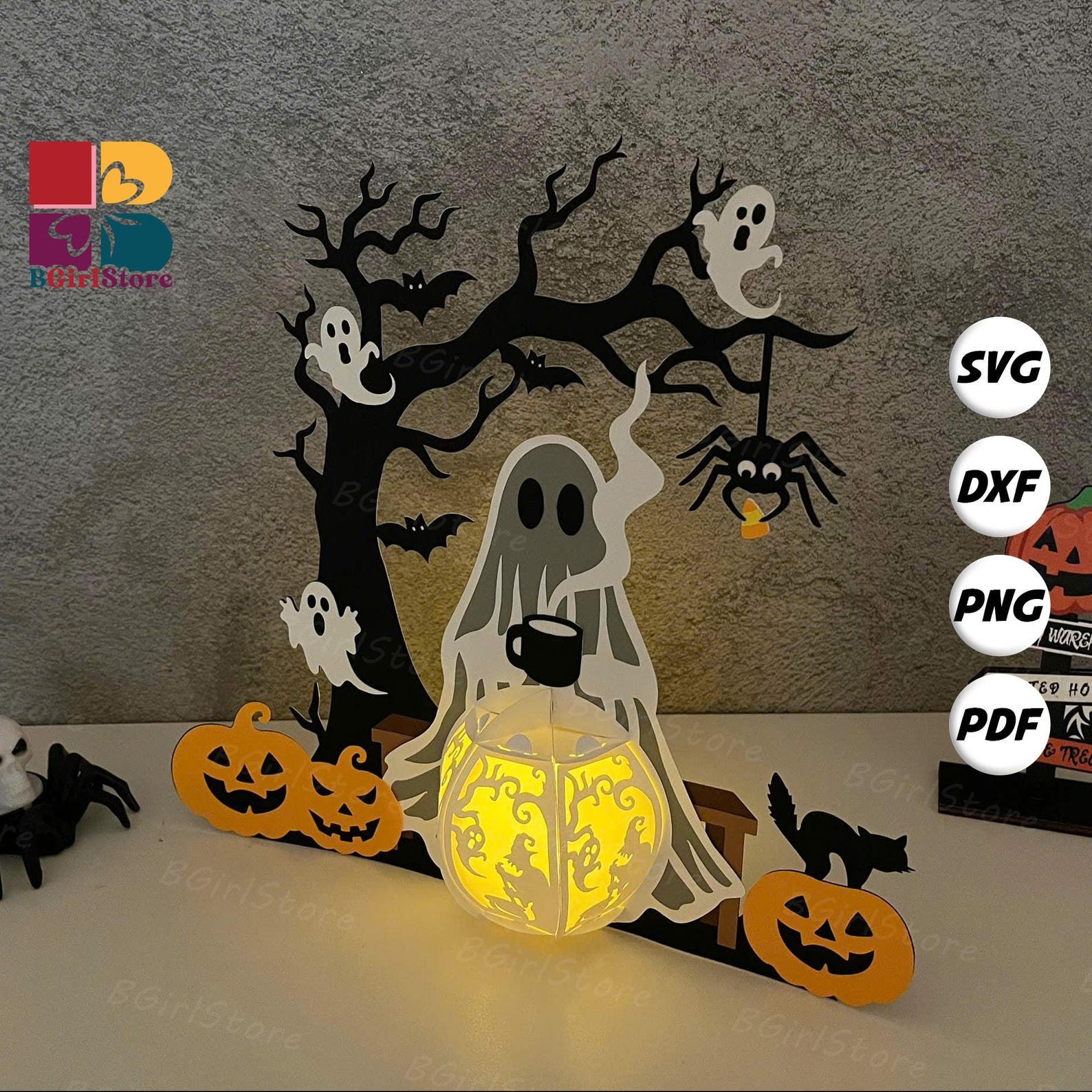 Chilling Ghost Lantern PDF, SVG, Studio Template - DIY Halloween Paper ...