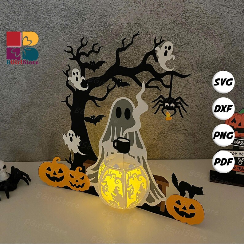 Chilling Ghost Lantern PDF, SVG, Studio Template - DIY Halloween Paper ...