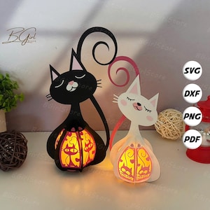 Lantern Cat Couple SVG for Cricut Projects DIY, Paper Lantern Cat ...