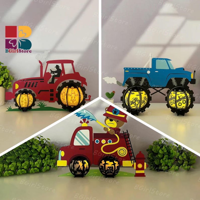 Pack 3 Car Lantern PDF, SVG, Studio Template - DIY Car Paper Cut ...