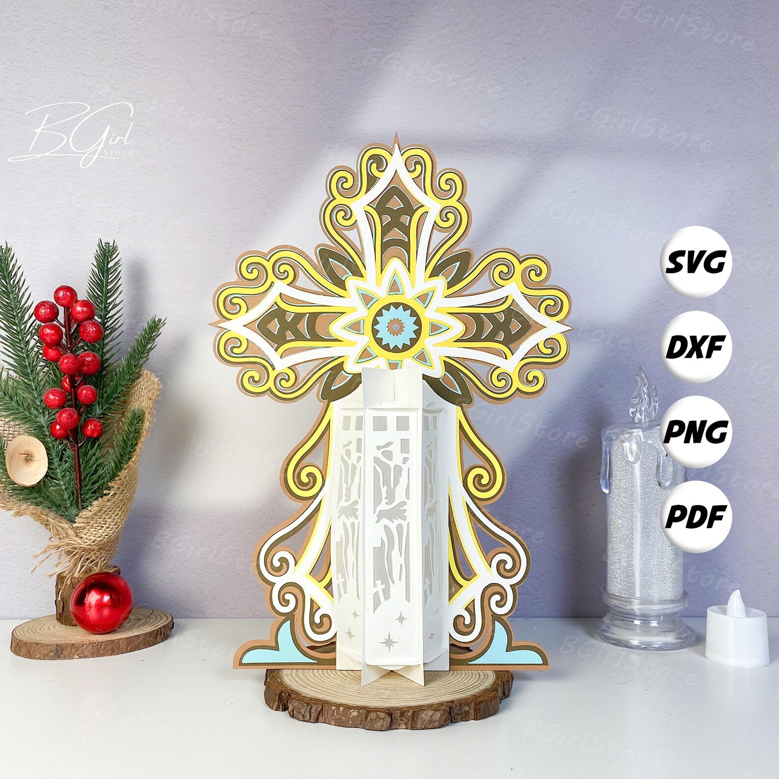 Cross 2 Jesus Lantern PDF, SVG, Studio Template - DIY Cross Paper Cut ...