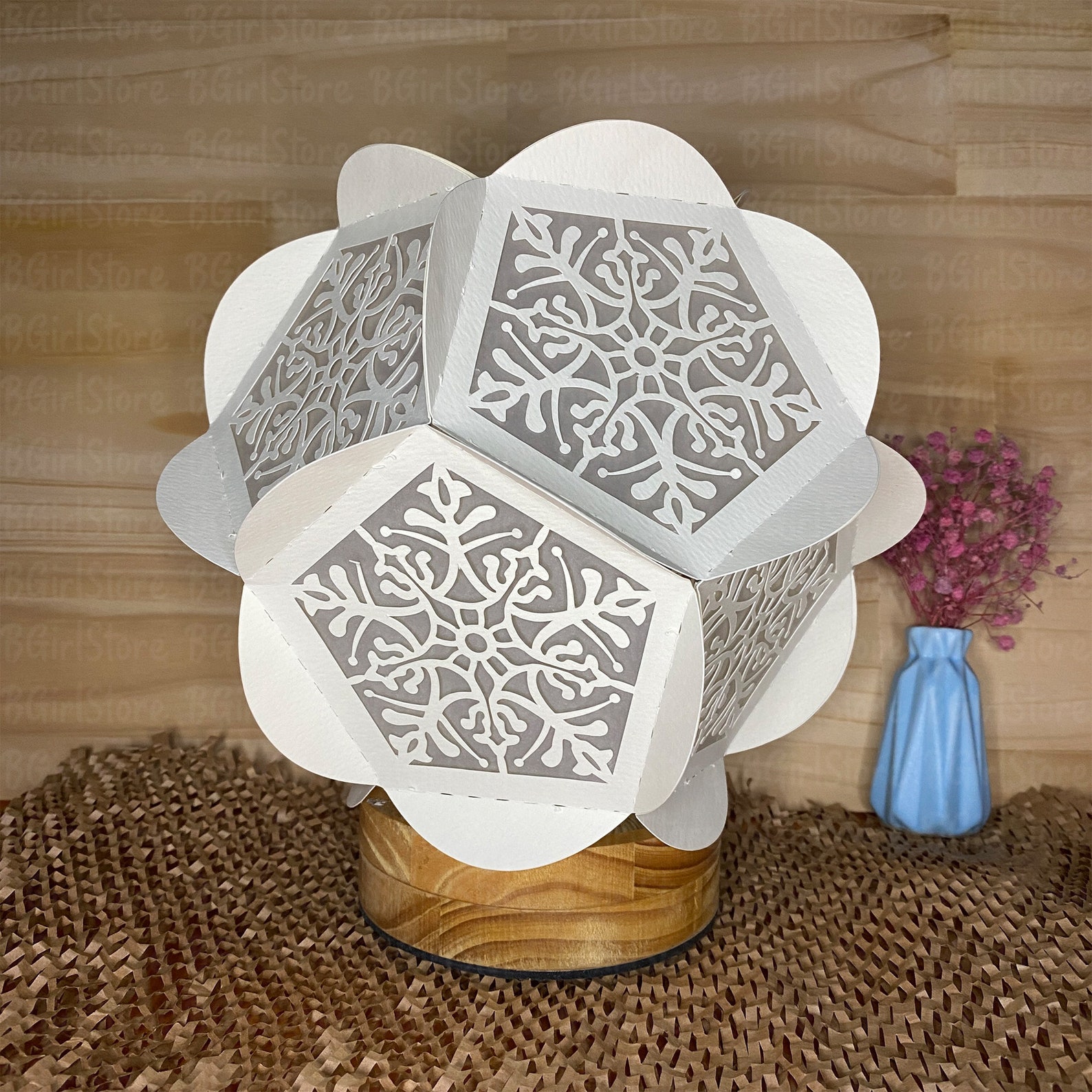 Snowflake Fly Paper Cut Pentagon Lantern Light Box Template - Etsy