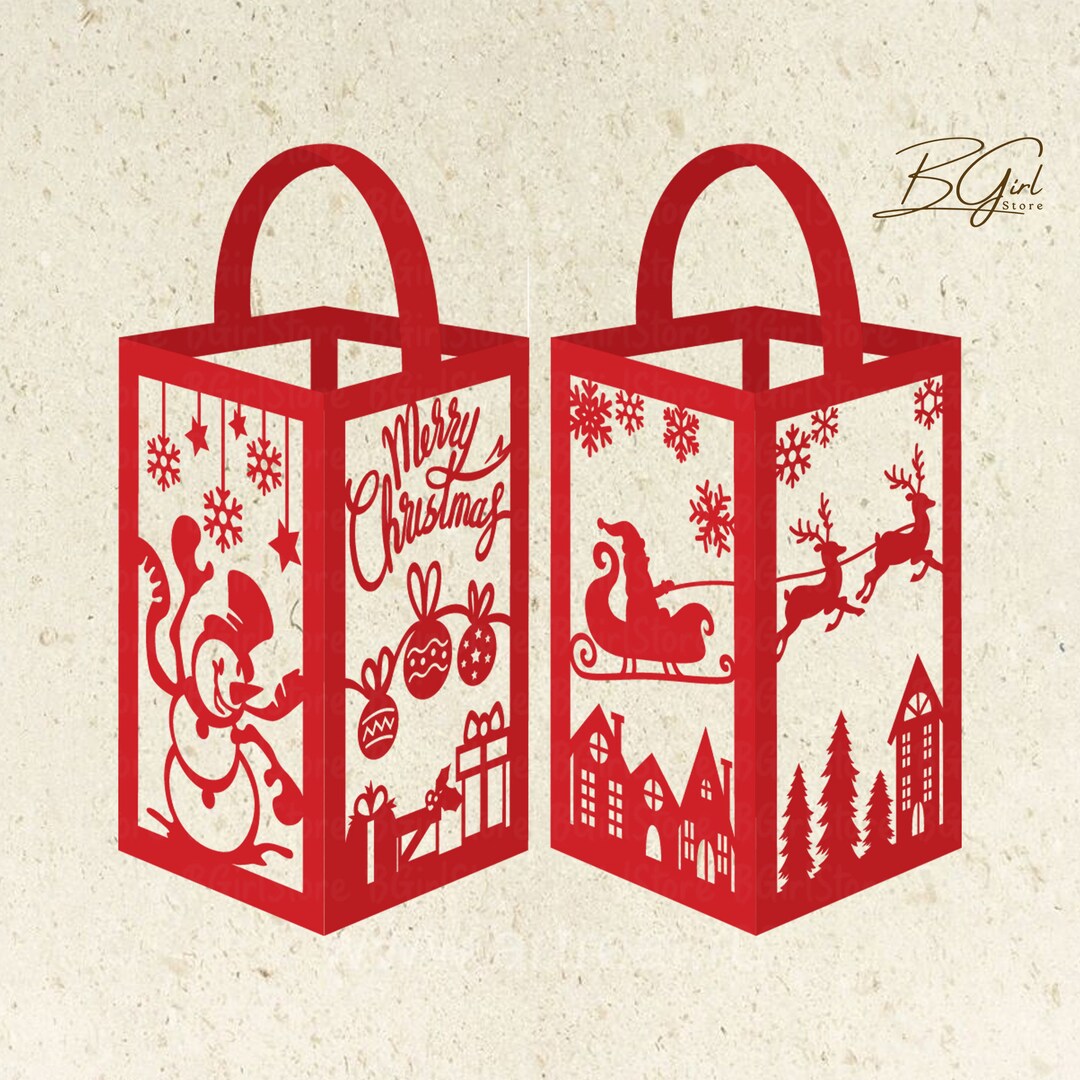 Merry Christmas Paper Cut Lantern Light Box Template, 3D Lantern Paper ...