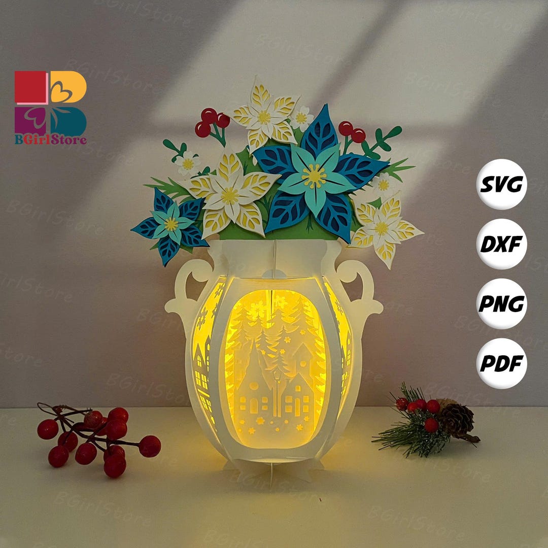 Vase Christmas Lantern PDF, SVG, Studio Template - DIY Christmas Paper ...