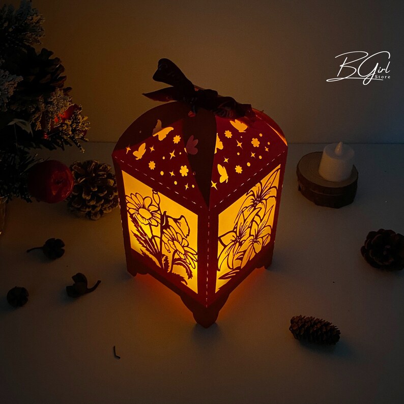 Flower Paper Cut Lantern Light Box Template, Svg Template Cricut ...