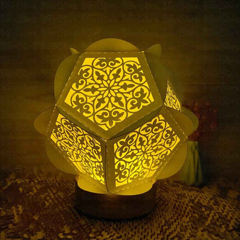 Mandala Paper Cut Pentagon Lantern Light Box Template 3D - Etsy