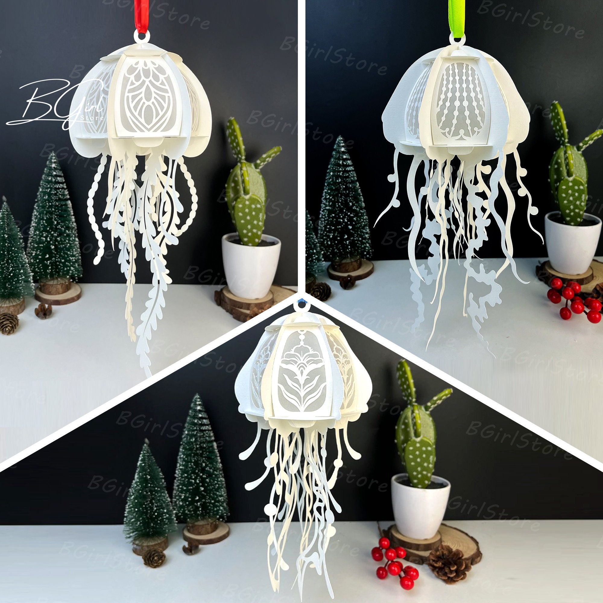 Pack 3 Jellyfish Lantern SVG - DIY Jellyfish Paper Lanterns - Paper ...
