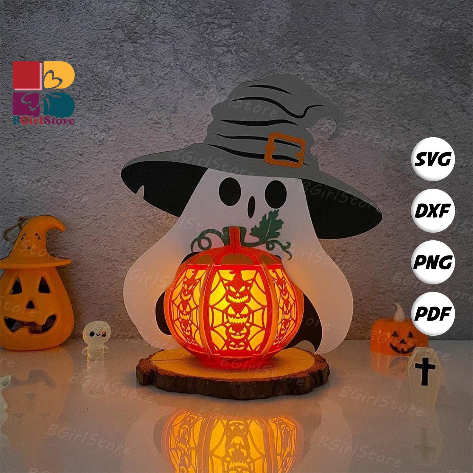 Ghost Pumpkin Lantern PDF, SVG, Studio Template - DIY Halloween Paper ...