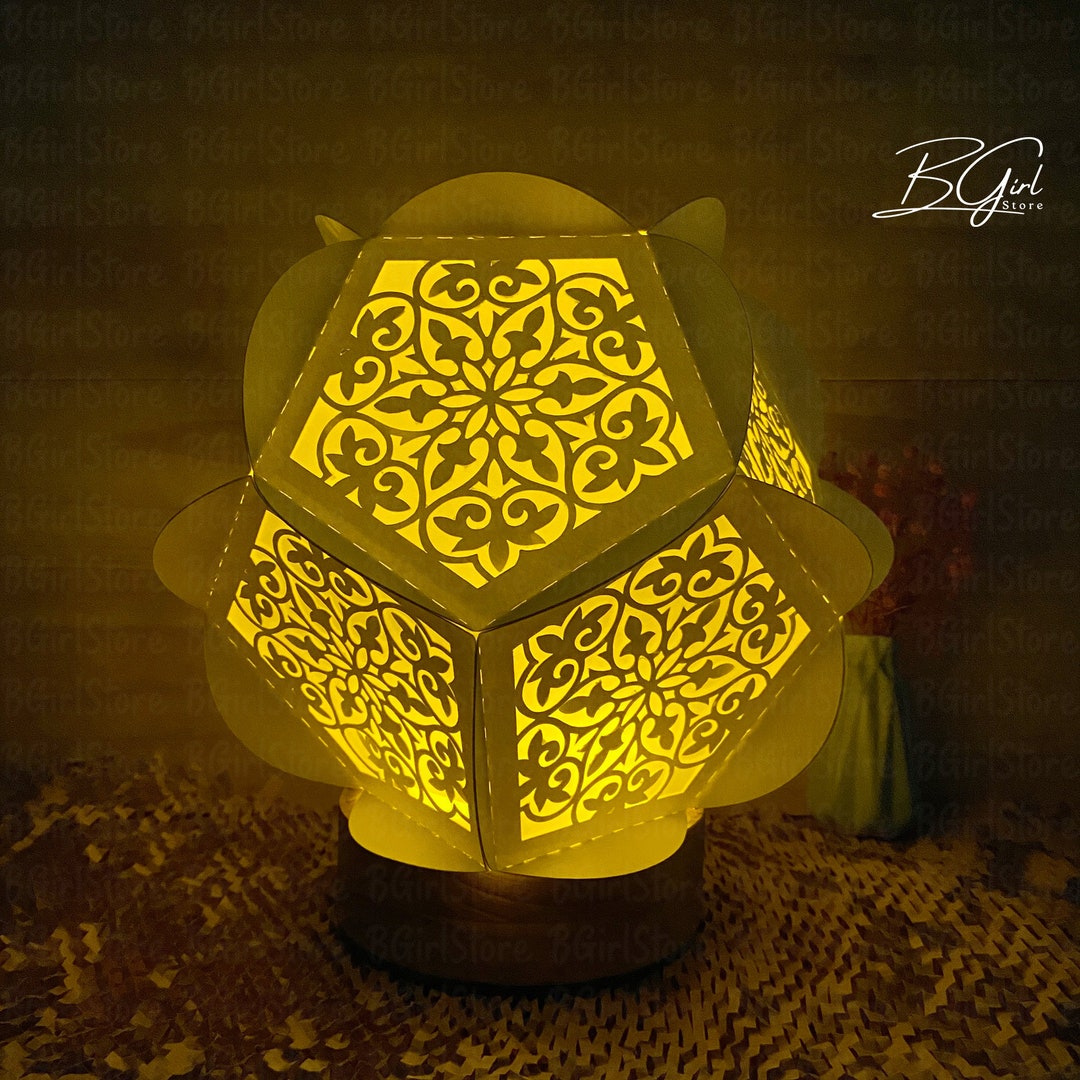 Mandala Paper Cut Pentagon Lantern Light Box Template, 3D Lantern Paper ...
