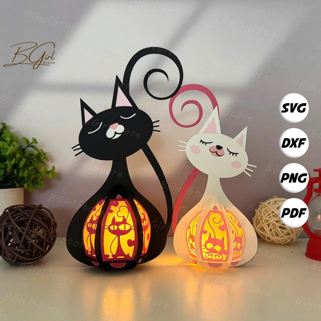 Lantern Cat Couple SVG for Cricut Projects DIY, Paper Lantern Cat ...