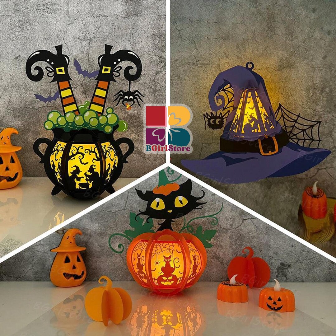 Pack 3 Lantern Halloween Lantern PDF, SVG, Studio Template - DIY ...