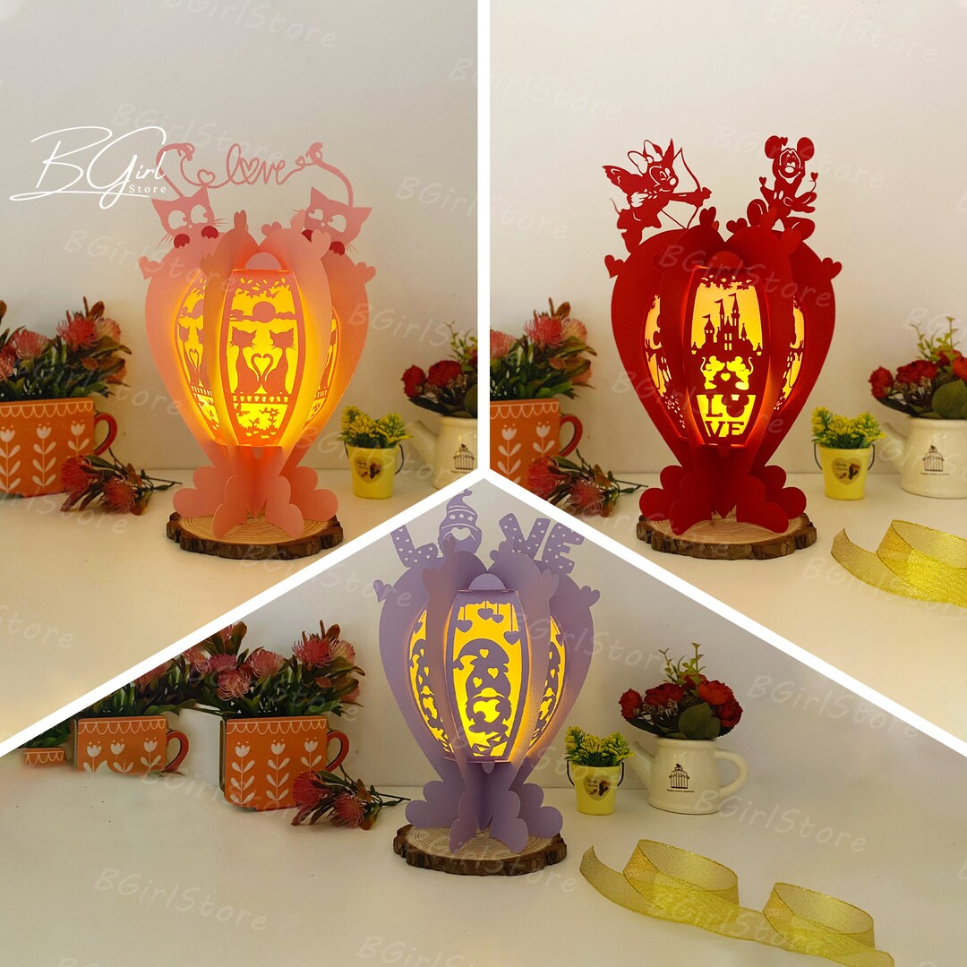 Pack 3 Valentine Paper Cut Lantern Heart Template, 3D Lantern Paper Cut ...